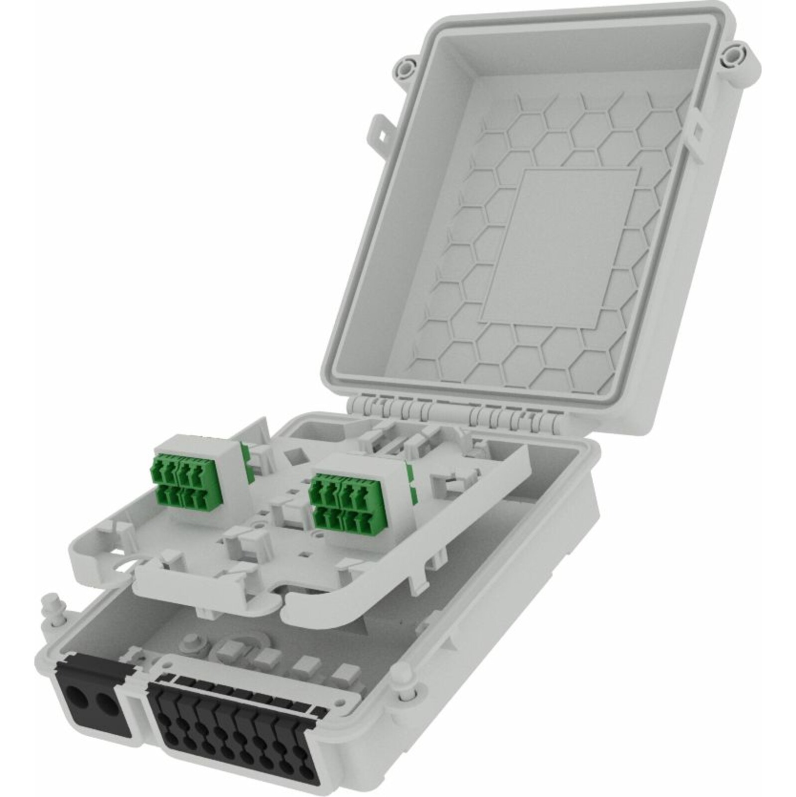 916-005 - Excel Encasa 16 Fibre Distribution Point with 16 LCA Connections + 2x 1:16 Splitter Grey