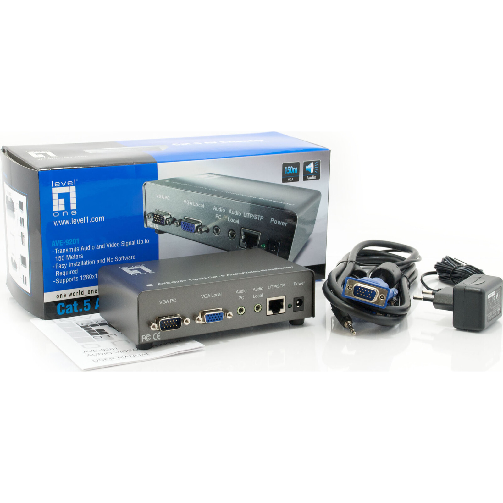 AVE-9201 - 1-port Cat.5 Audio/Video Broadcaster (cable included)