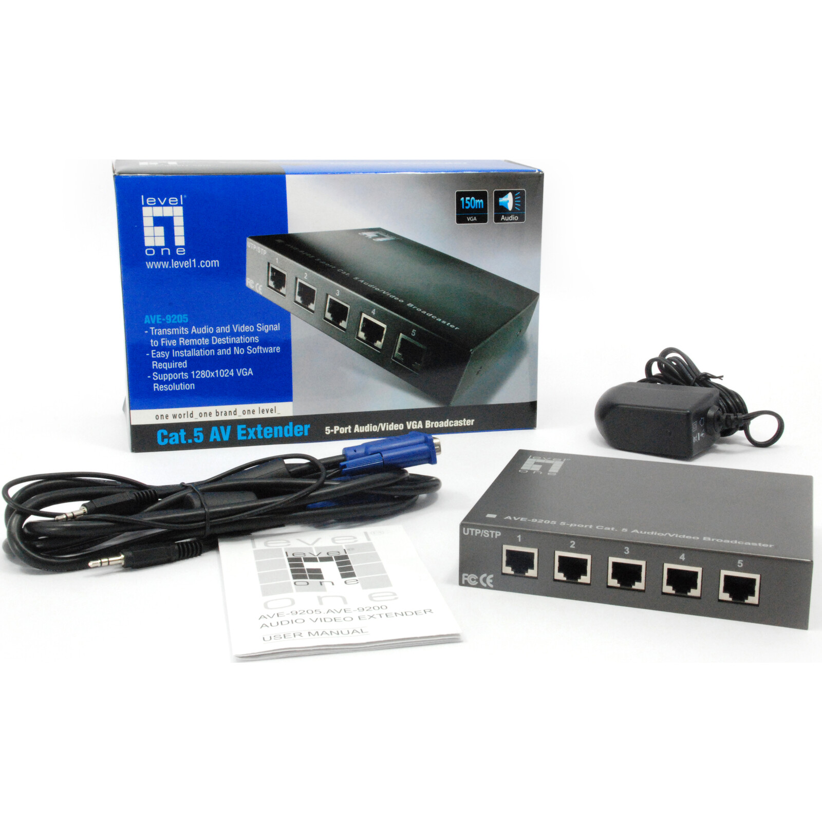 AVE-9205 - LevelOne 5 Port Cat5 Audio/Video Transmitter