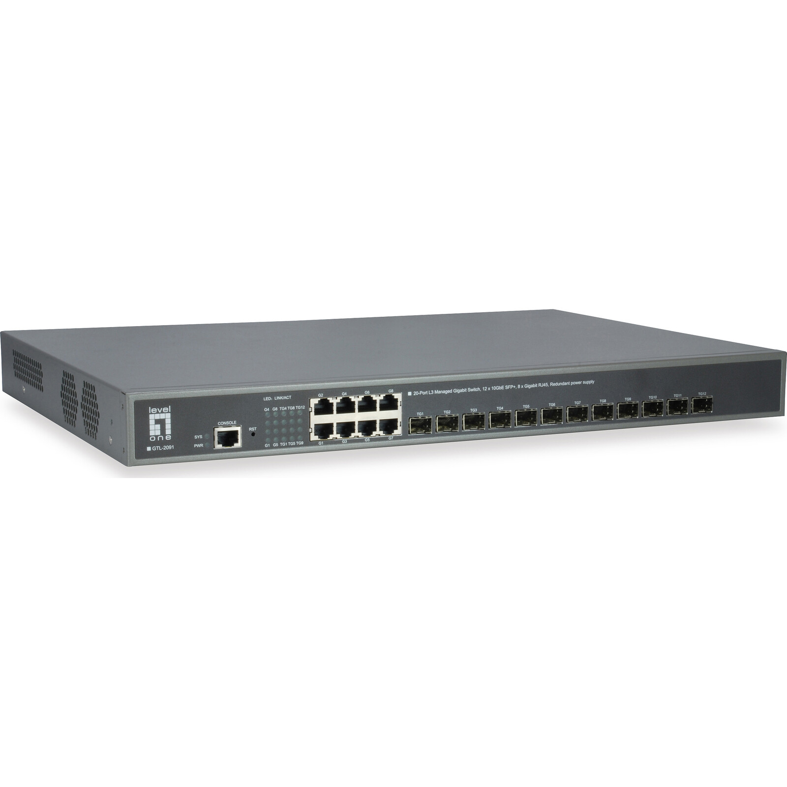 GTL-2091 - LevelOne 20 Port Layer 3 Managed Gigabit Switch 12x SFP+ ...